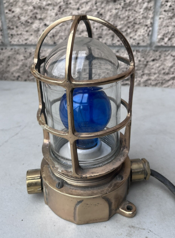 Antique R&S Caged Light Lamp Brass Explosion Proof Russell Stoll ...