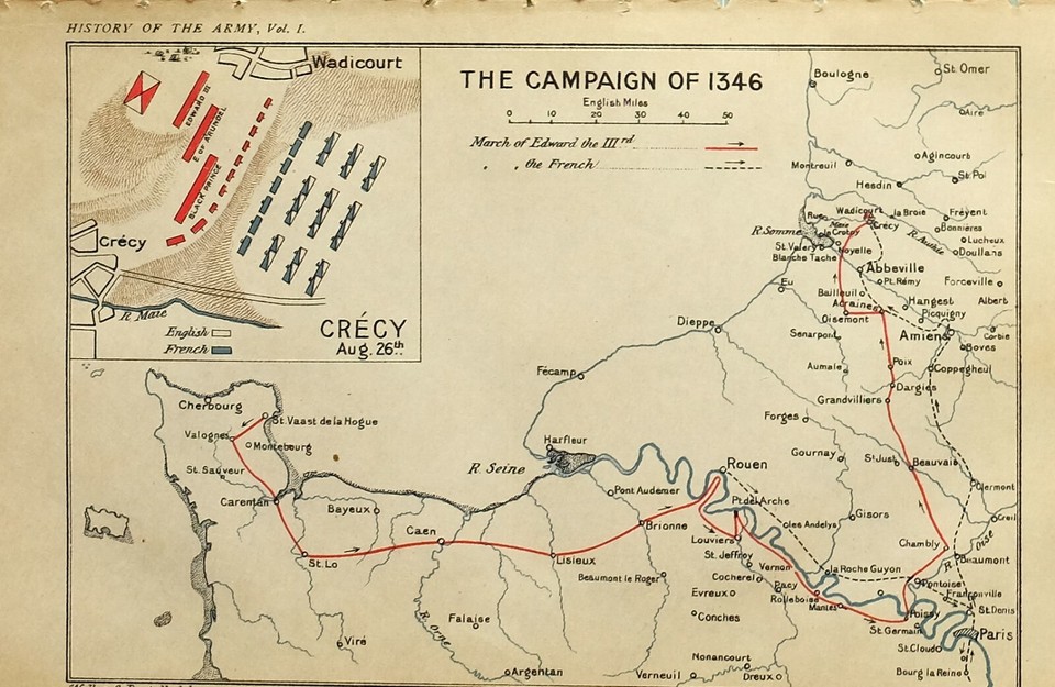 Landkarte/Kampf Plan Campaign Von 1346 Crecy ! 26th Black Prince ...