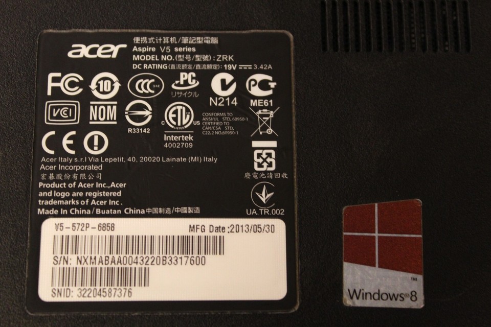 Acer Aspire V5-573P Used 500GB HDD Windows 10 4GB Ram i5-3337U@2.70GHz ...