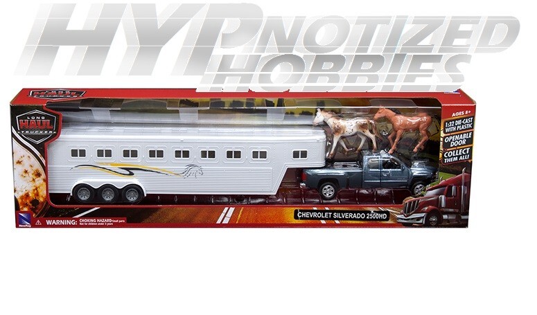 NEW RAY 1:32 CHEVY SILVERADO FIFTH WHEEL WITH 2 HORSES LONG HAUL SS ...