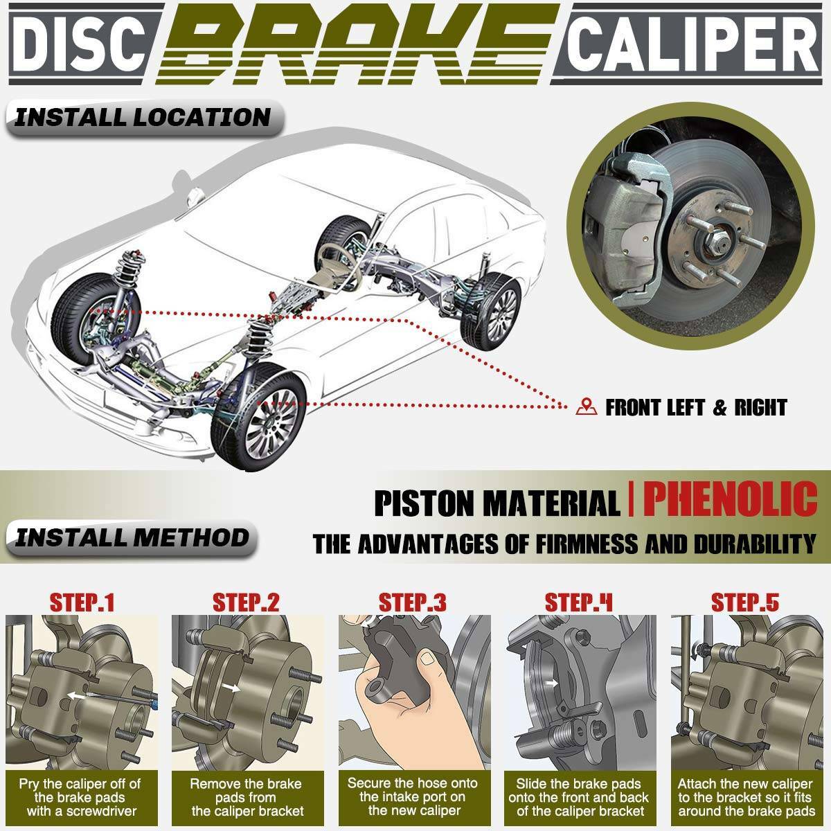 2x Brake Caliper w/o Bracket Front for Jeep Wrangler Dodge Journey ...