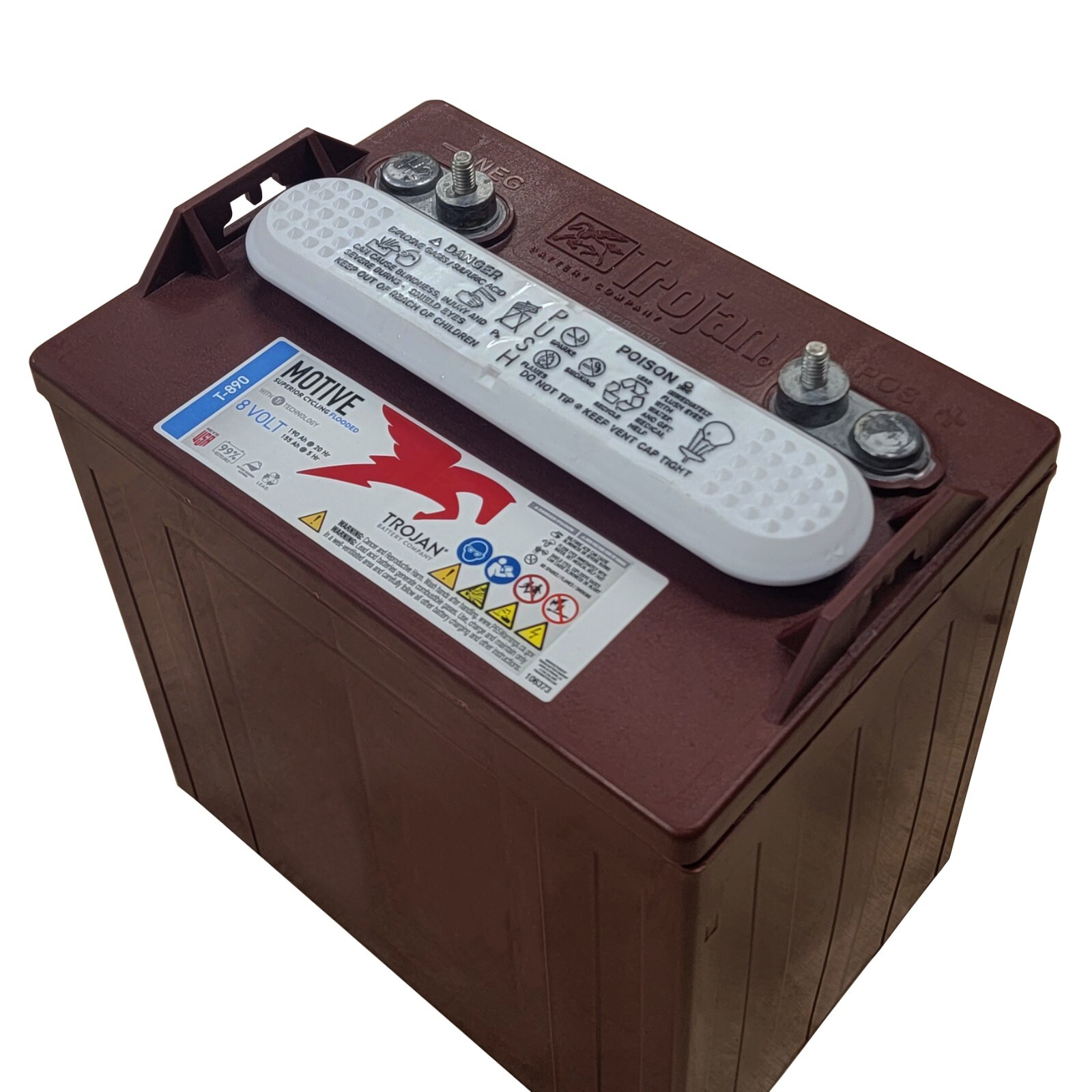 Trojan Motive T-890 8V 190Ah Flooded Lead Acid GC8 Deep Cycle Battery ...