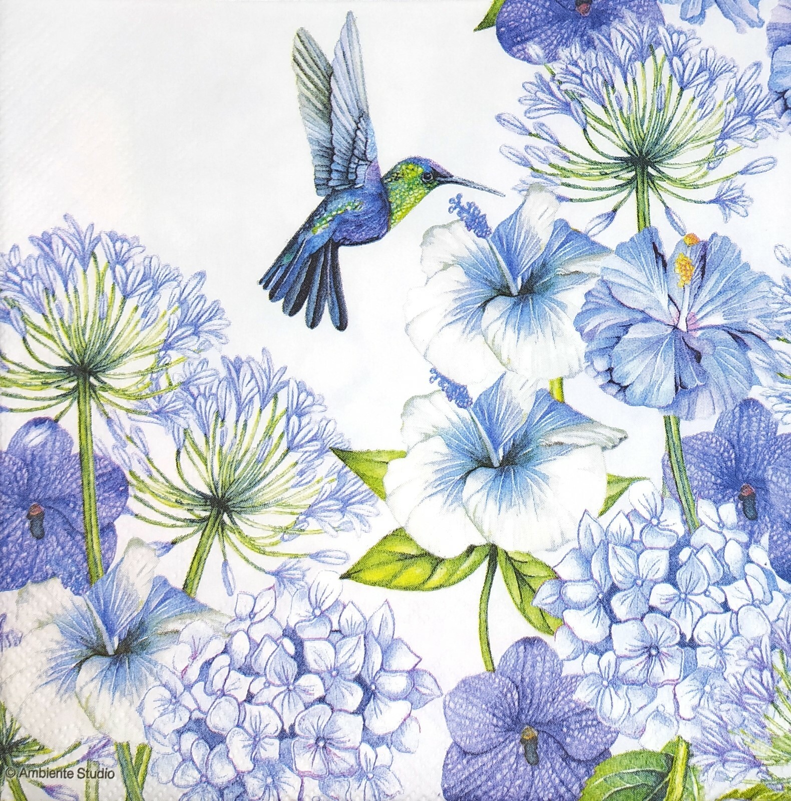 N534# 3x Single Paper Napkins For Decoupage Craft Blue Flowers ...
