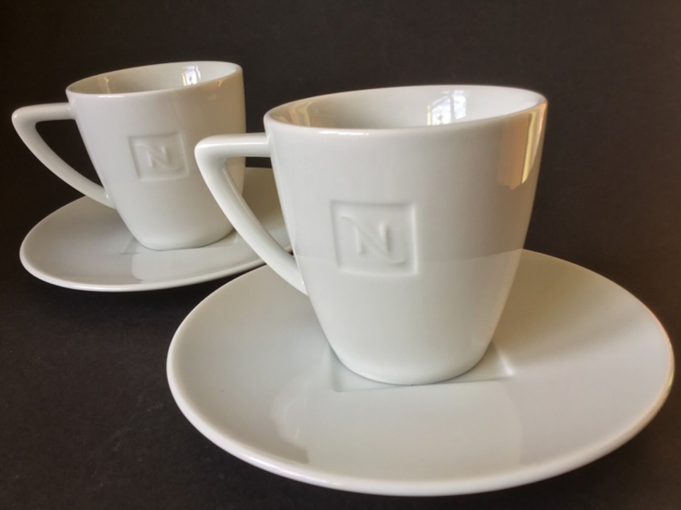 Nespresso Collection White Ceramic Cup & Saucer Set x2 | eBay