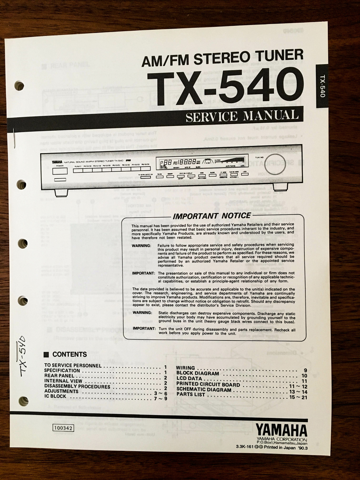 Yamaha TX-540 TUNER Service Manual *Original* | eBay
