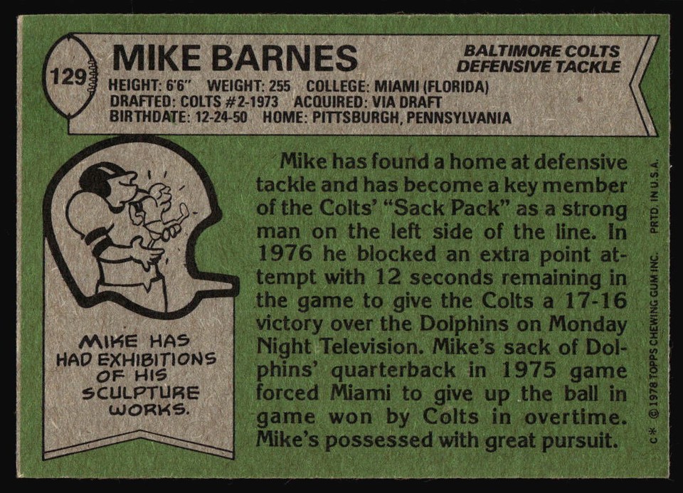 1978 Topps Mike Barnes #129 Baltimore Colts L3 | eBay