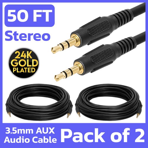 2 Pack 3.5mm Cable 50 Feet AUX M to M Stereo Audio Cord TSR PC TV MP3 ...