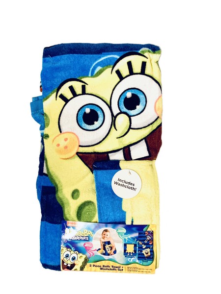 Nickelodeon Spongebob Squarepants Childs 2 Piece Bath Towel Washcloth ...
