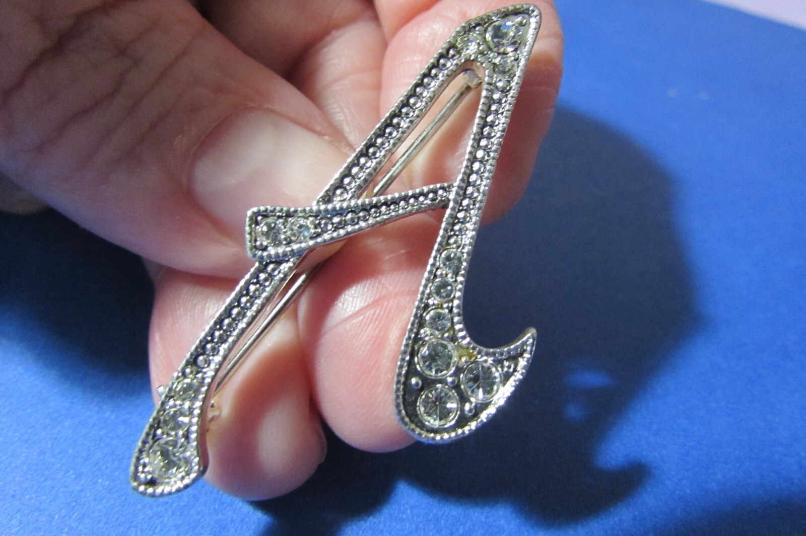 1 1/2" silver pin broach brooch letter "A" w/rhinestone sequin | eBay