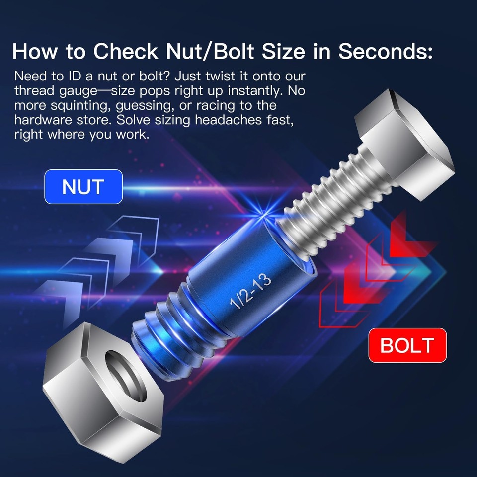 BURMONG Thread Checker, Bolt Size Finder, 52 PCS Nut and Bolt Thread ...