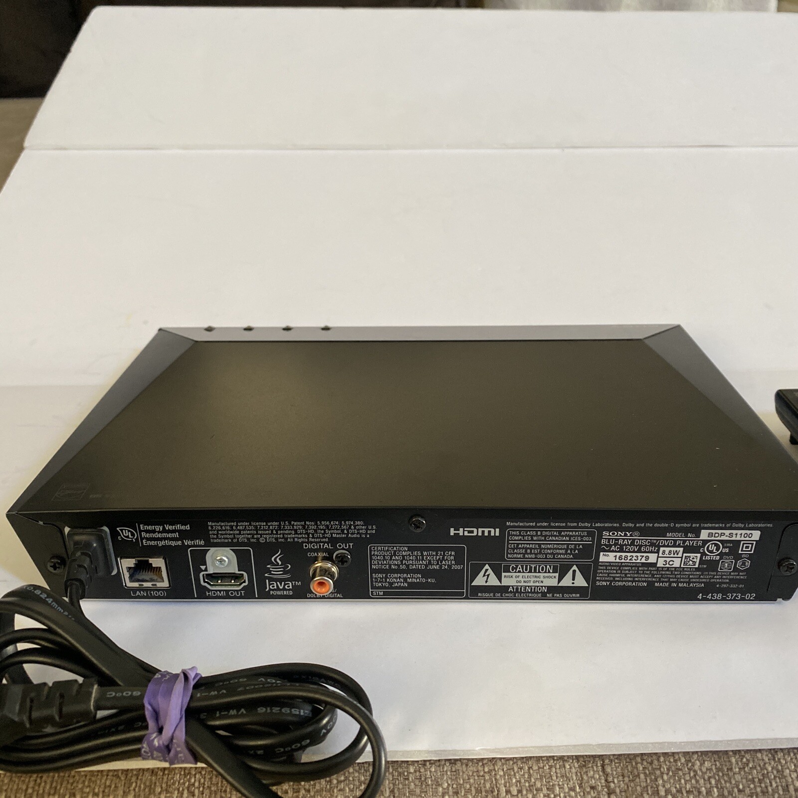 Sony Blu-Ray Disc DVD Player BDP-S1100 with Remote Control and HDMI ...