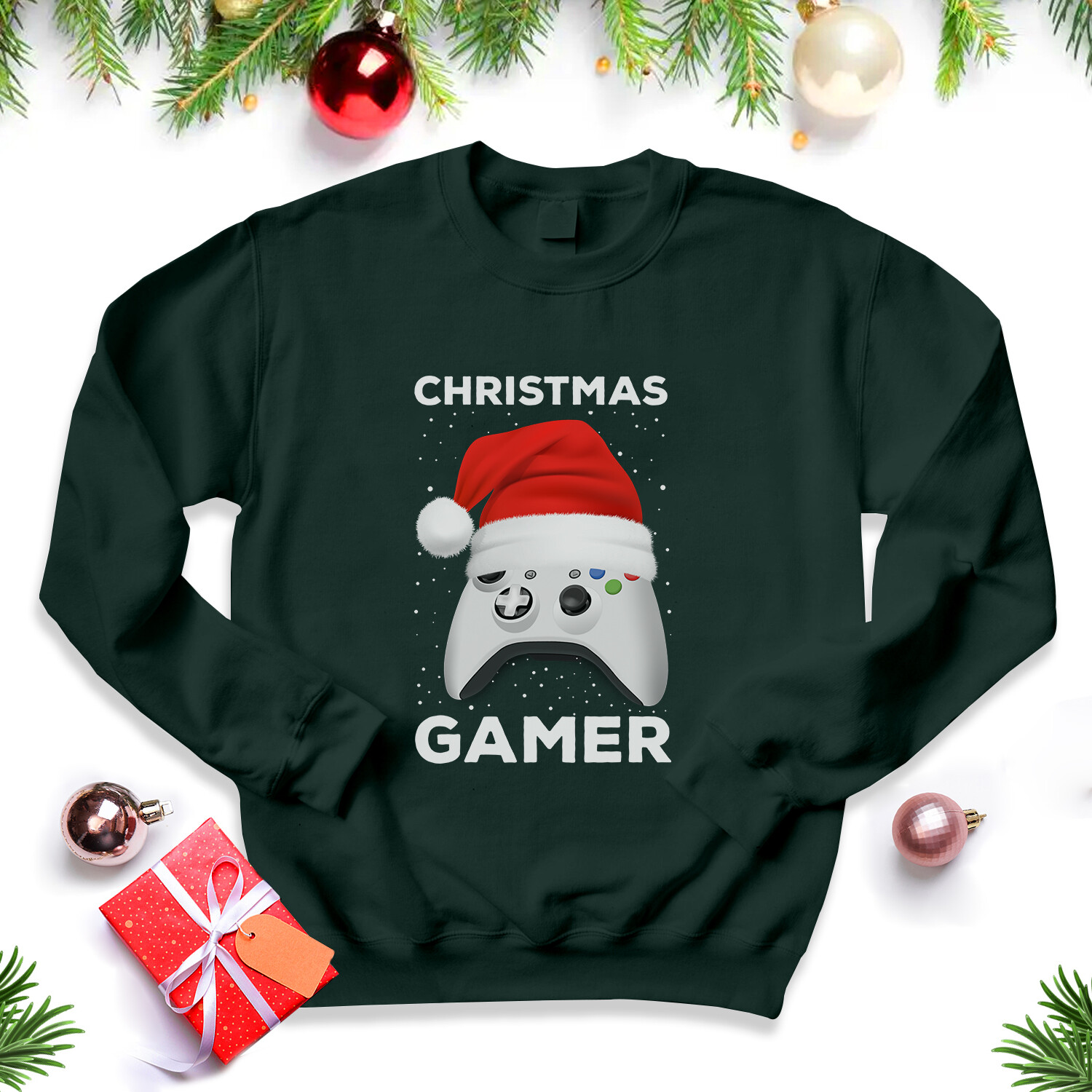 Christmas Gamer Jumper Joystick Santa Cap Ugly Xmas Gift Sweatshirt ...