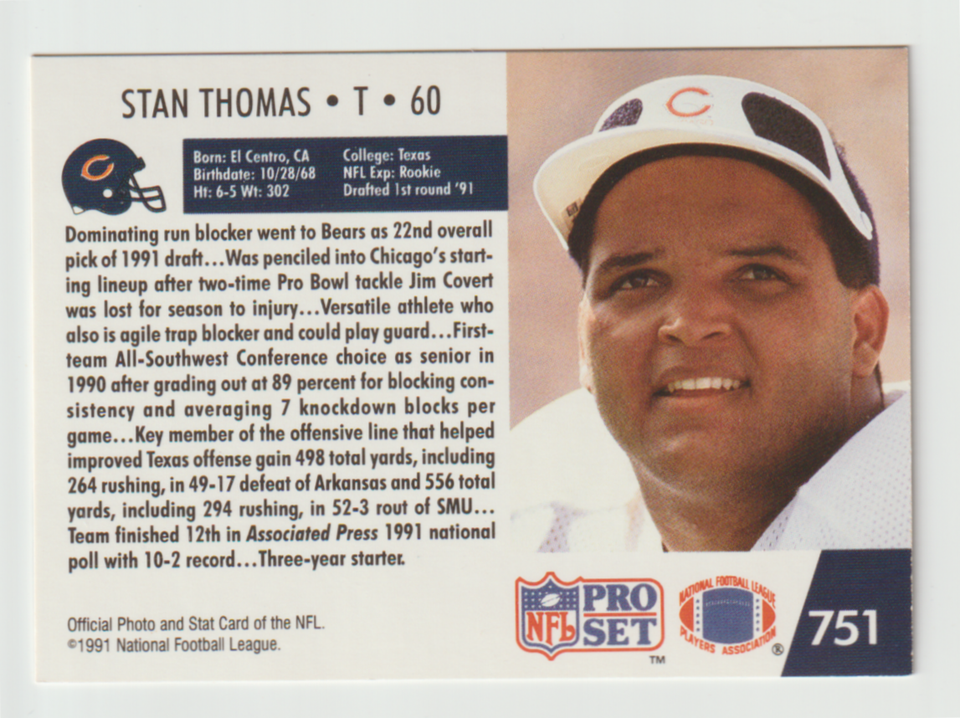 1991 Pro Set Football #751 Stan Thomas RC - Chicago Bears | eBay