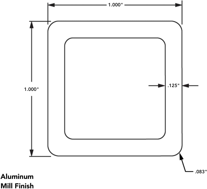 8020, 8111, 1" X 1" Structural Square Aluminum Tube, Wall Thickness ...