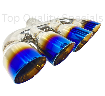 QUAD Dual Wall Slant Cut BLUE FLAME EXHAUST TIPS 2.5" INLET 3.5" x4 OUT ...