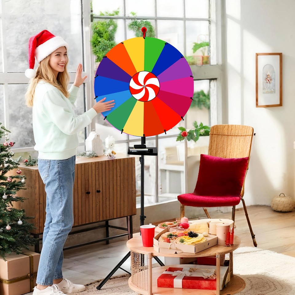 24" Prize Wheel 14 Slots Color Spin Wheel Spinner Game w/Adjustable ...