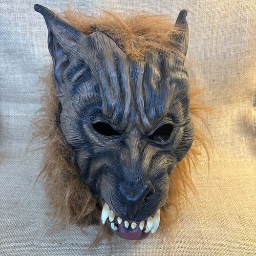 Vtg Wolfman Adult Snarling Werewolf Mask Halloween Costume Fur Cosplay ...