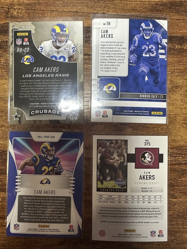 Cam Akers LA Rams Rookie Card Lot: (2) Absolute, Crusade, Score Red, R ...
