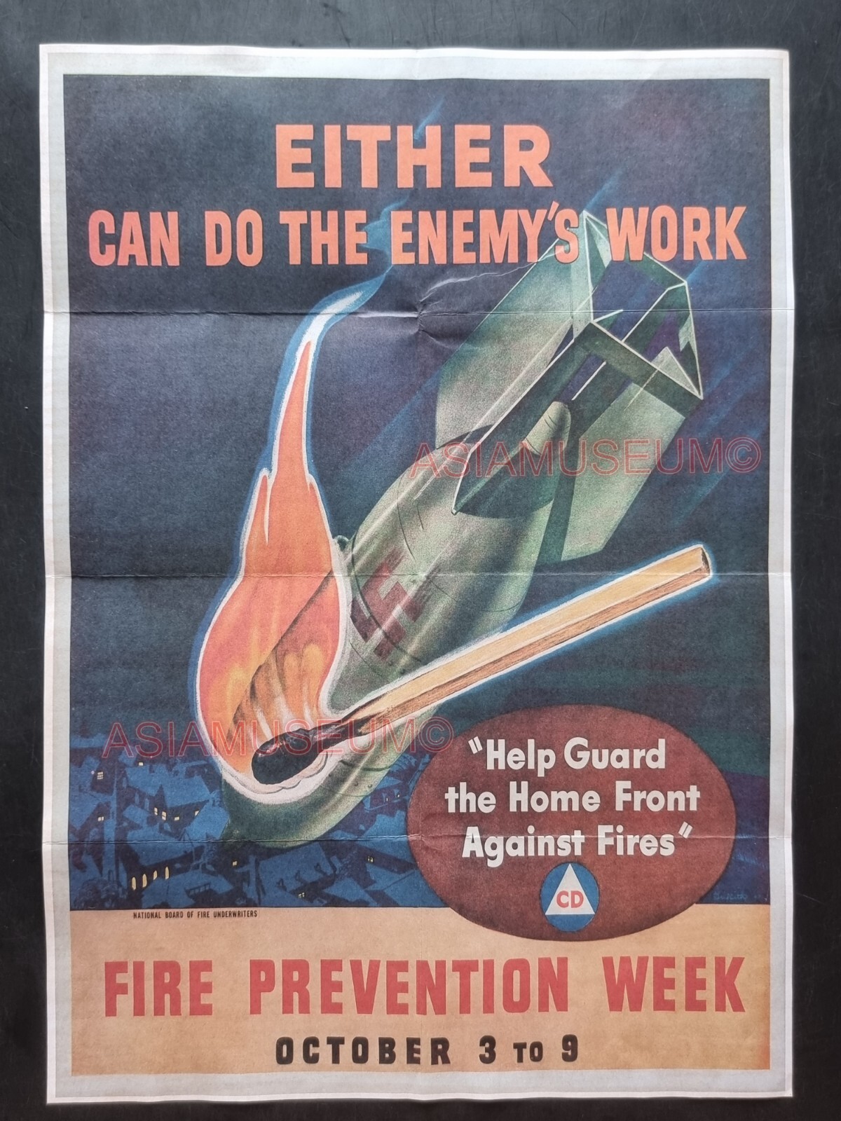 1942 WW2 USA AMERICA BOMB AGAINST FIRE PREVENTION MATCHES PROPAGANDA ...