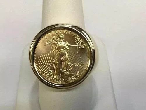 Men's Without Stone 20" MM COIN RING AMERICAN EAGLE COIN 14K Yellow ...