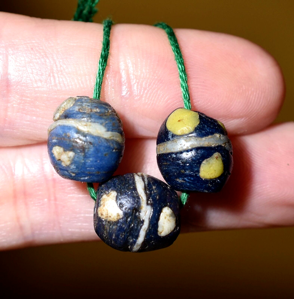 Ancient Blue Glass Islamic Eye Dig Beads W Stripes Excavated Mali ...