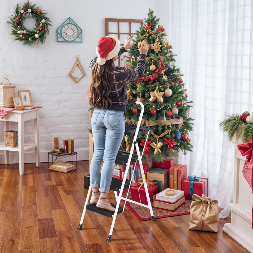 Step Ladder with Handrails Tool Platform Folding Step Stool Anti-Slip ...