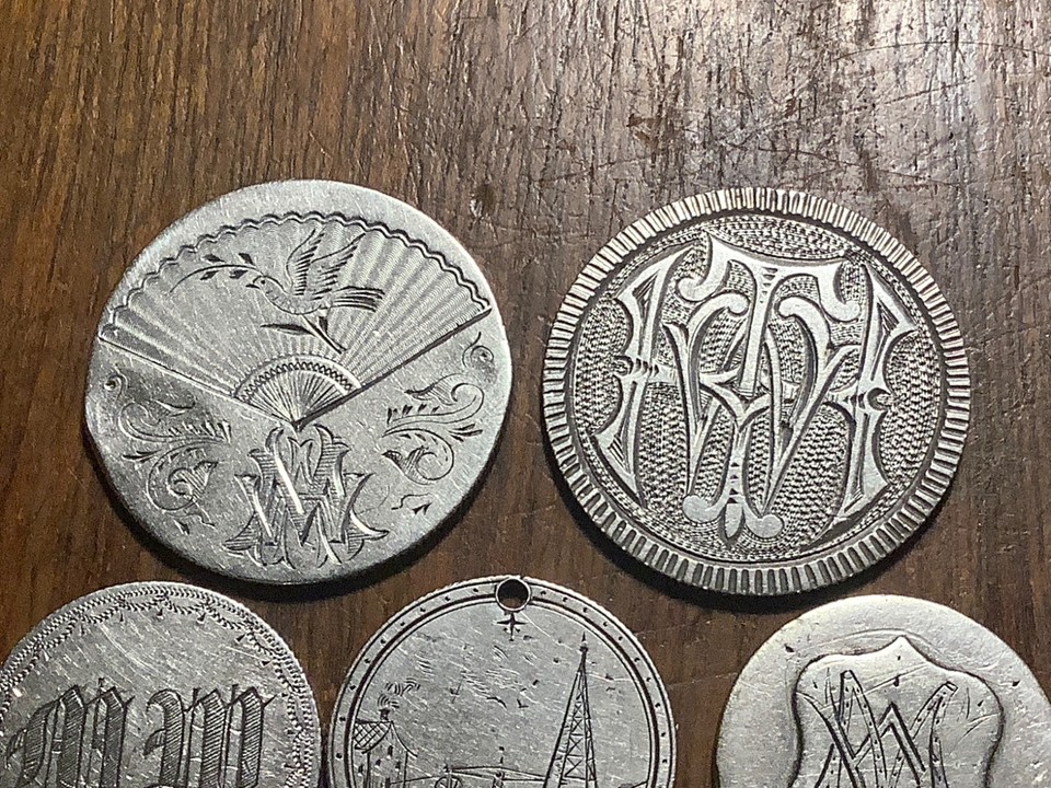 7 Canadian Victoria Siver Coins - Engraved/Love Tokens 50, 25, 10 cents ...