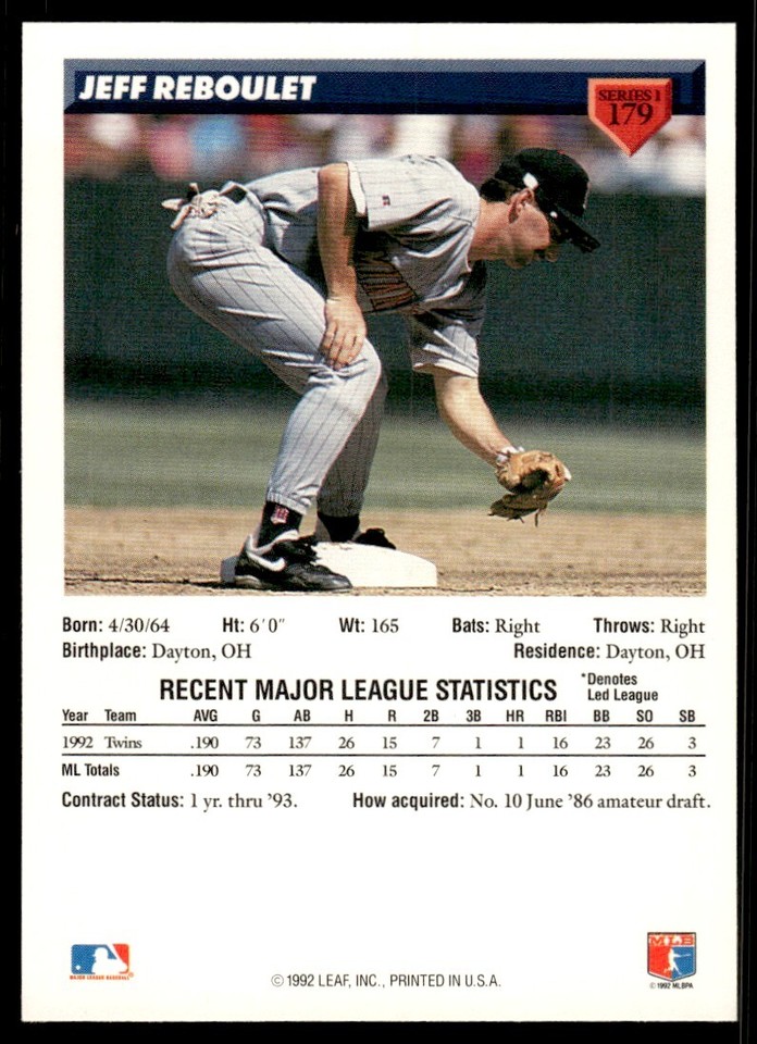 1993 Donruss Baseball Card Jeff Reboulet Minnesota Twins #179 | eBay