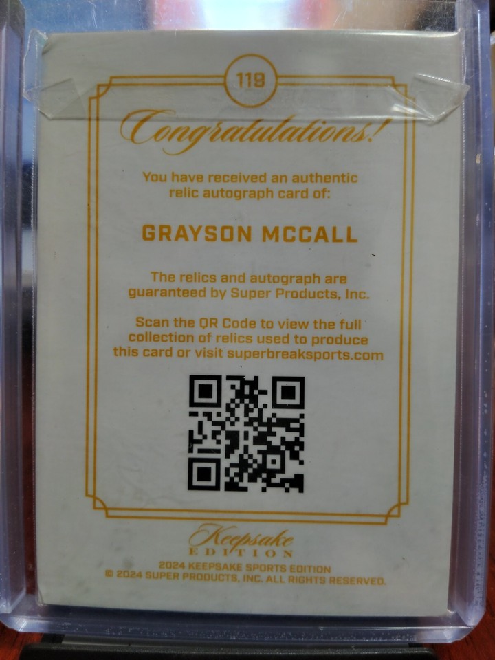 2024 KEEPSAKE GRAYSON MCCALL TURNKEY GOLD #1/1 AUTOGRAPH GEMSTONE PATCH ...