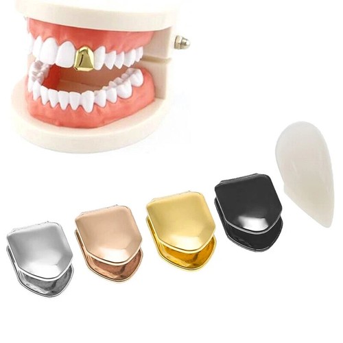 Golden Steel Teeth Plated Hip Hop Single Tooth Cap for Men Women for ...