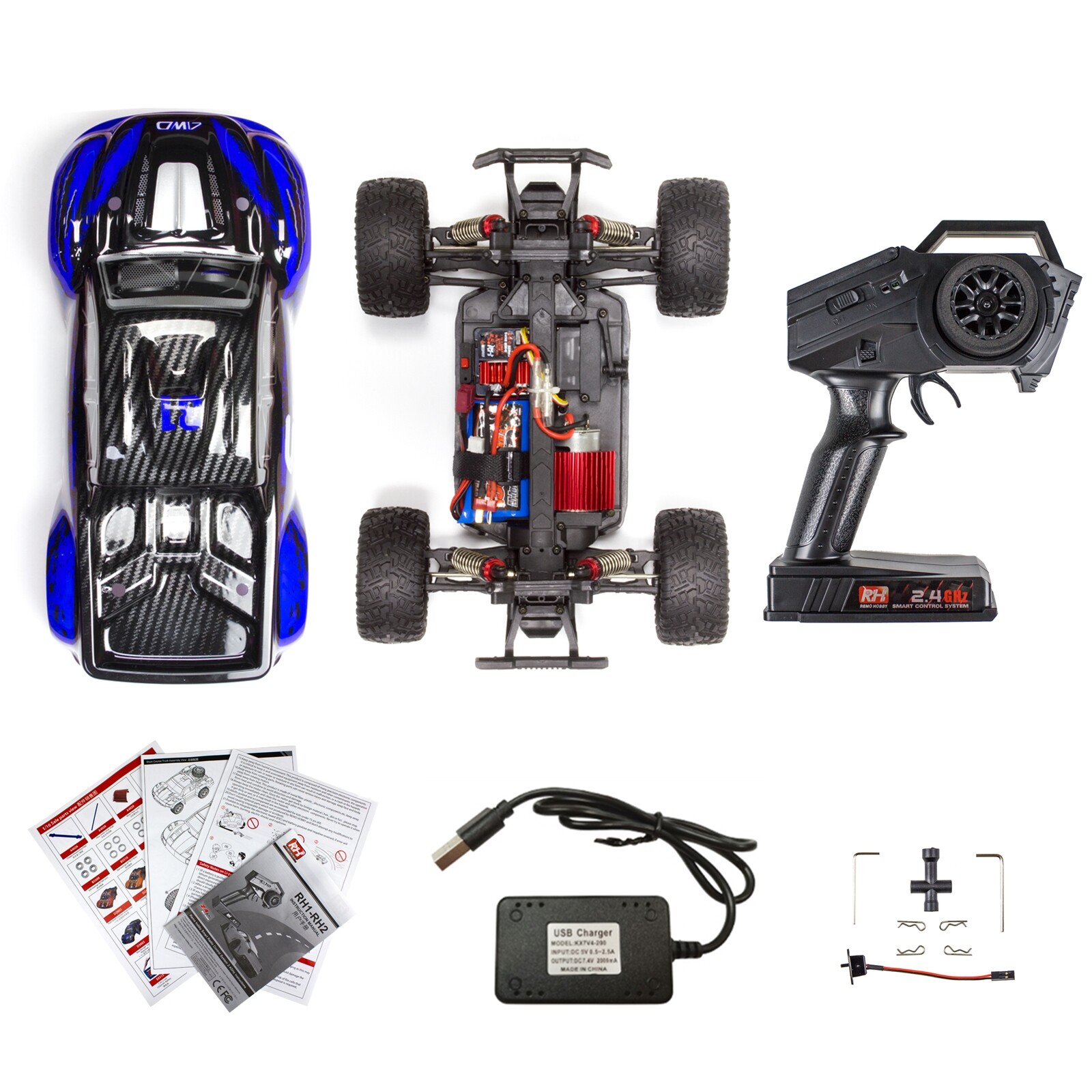 REMO 1/16 RC Monster Truck 2.4Ghz 4WD Off-Road Brushed Remote Control ...