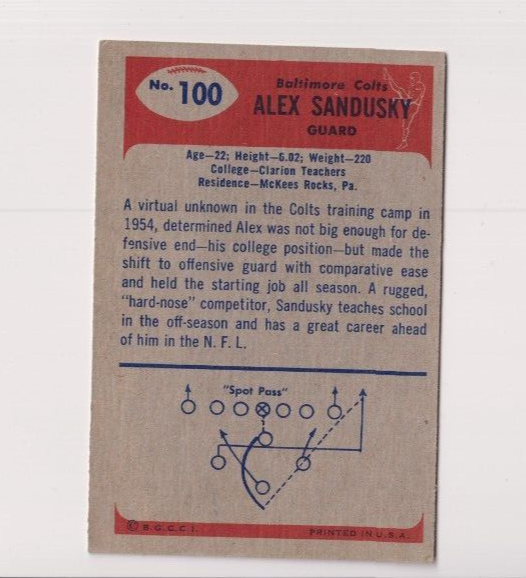 ALEX SANDUSKY 1955 BOWMAN FOOTBALL #100 BALTIMORE COLTS VINTAGE ROOKIE ...