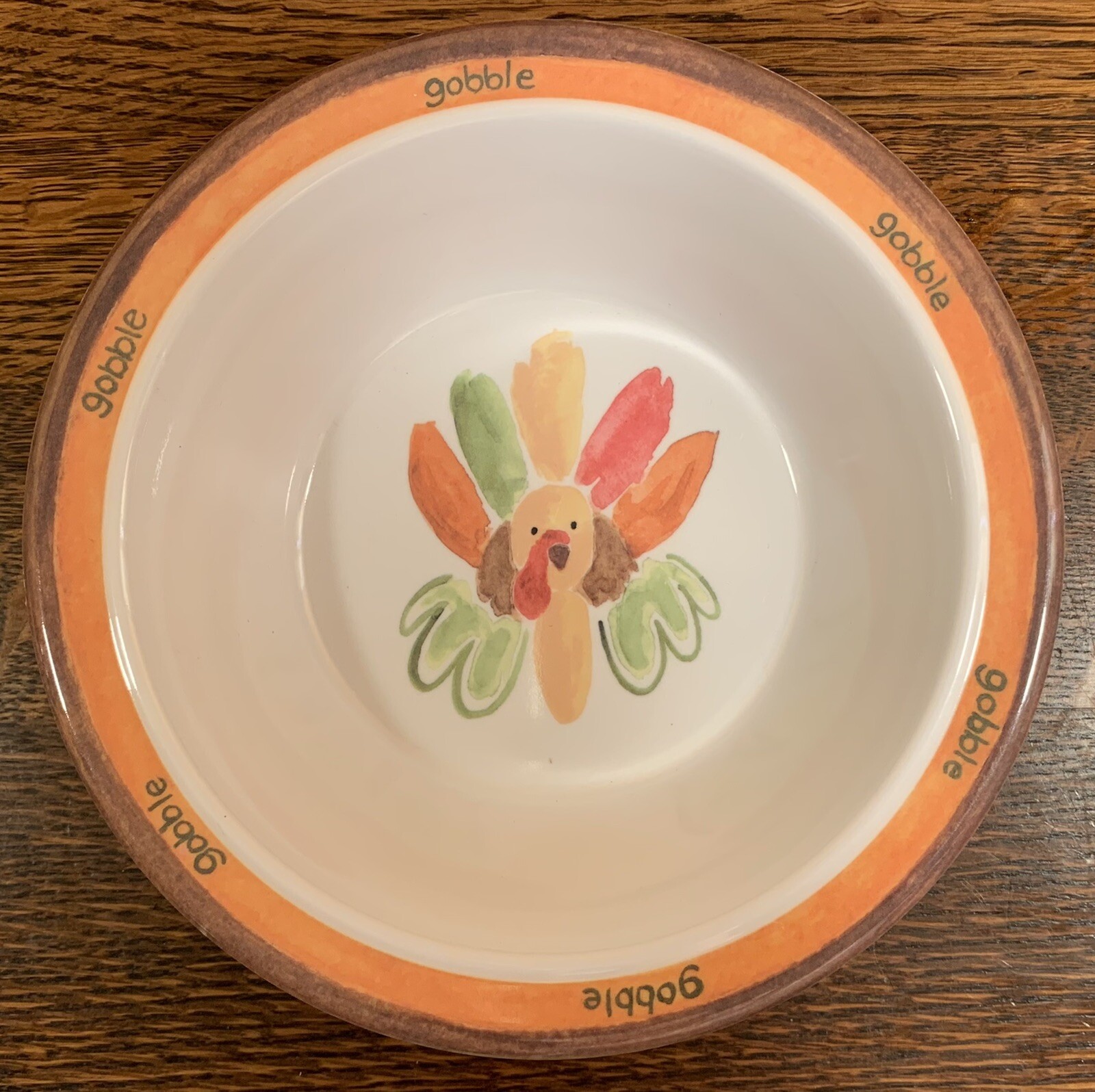 Pottery Barn Kids 6.25” Melamine GOBBLE THANKSGIVING TURKEY Cereal Bowl ...