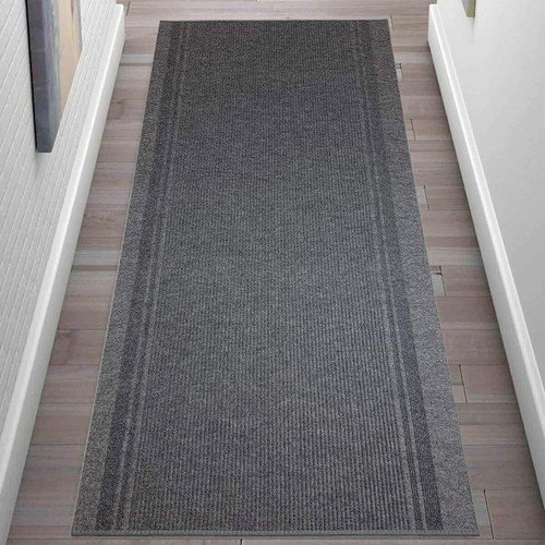 Anti Slip Low Profile Lightweight Striped Gray Design Outdoor Runner ...