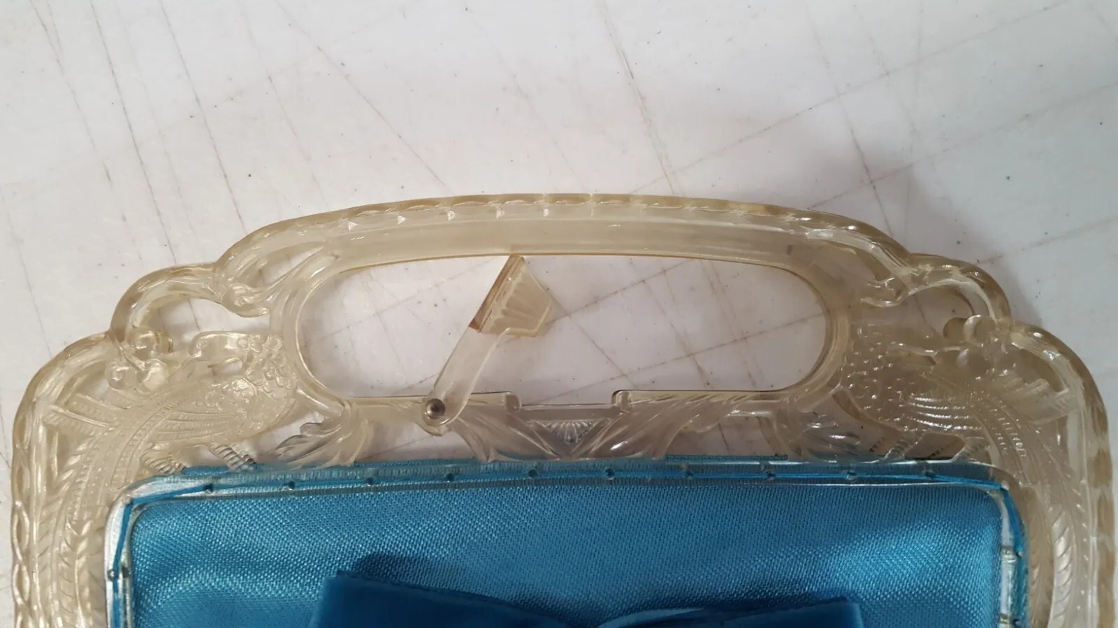 Vintage Clutch Purse Plastic Handle Blue Fabric Velvet Bow 9172JR | eBay