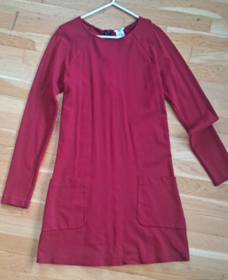 WOLFORD UK size 10 S small EU 38 RED viscose DRESS A style long sleeve ...