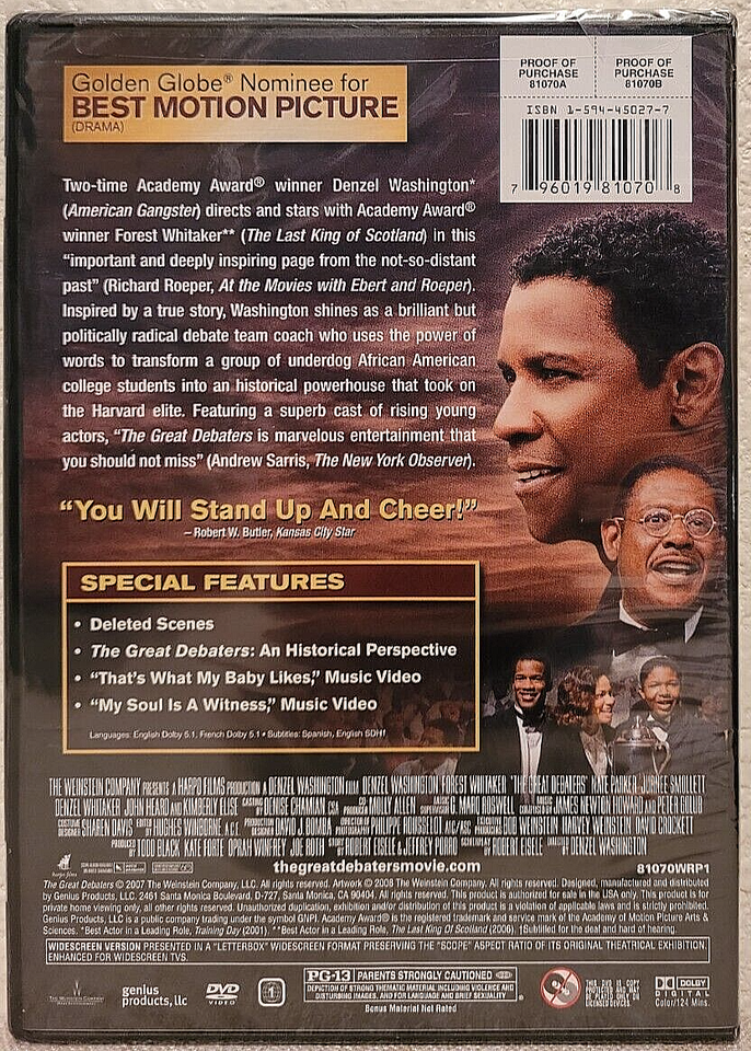 The Great Debaters (DVD, 2007) Denzel Washington, Forest Whitaker - New ...