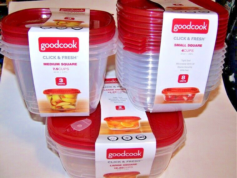 Goodcook Click & Fresh Food Storage Containers Large, Med. Small Square ...