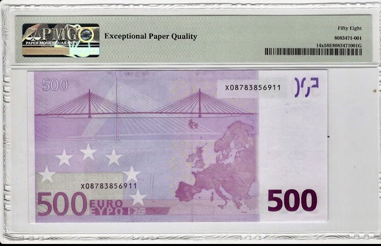 EUROPEAN UNION Pick 14x banknote 500 Euro 2002 PMG MS 58 EPQ Choice ...