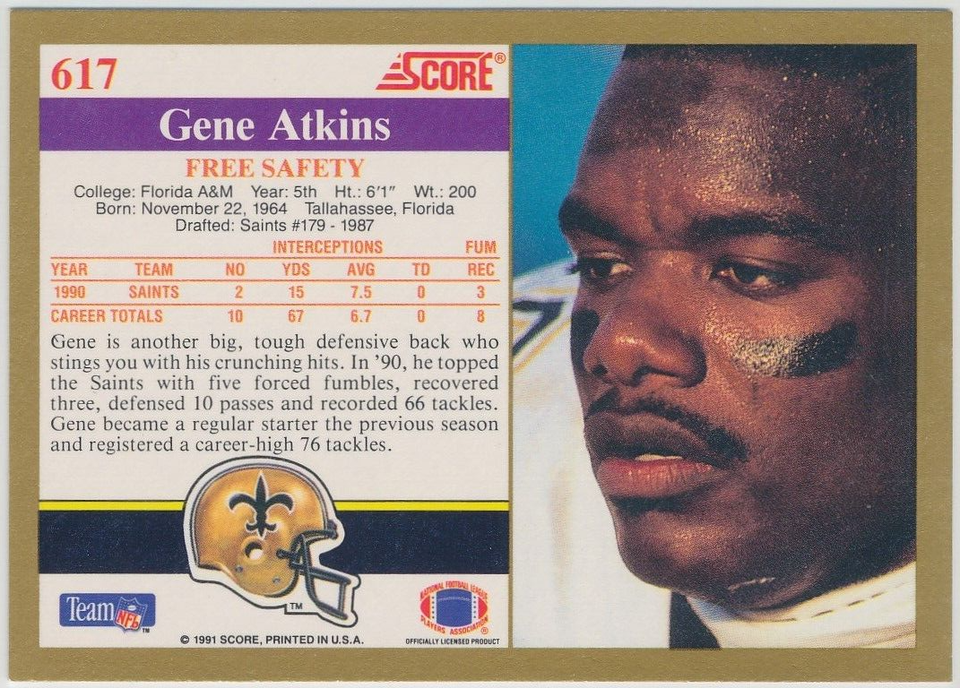 Gene Atkins - New Orleans Saints - 1991 Score Football - Base - #617 | eBay