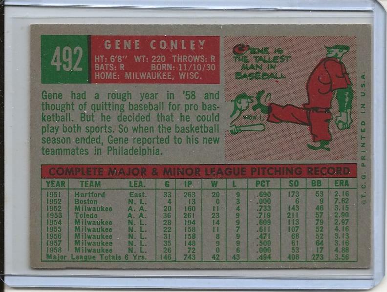 1959 Topps - Gene Conley #492 for sale online | eBay