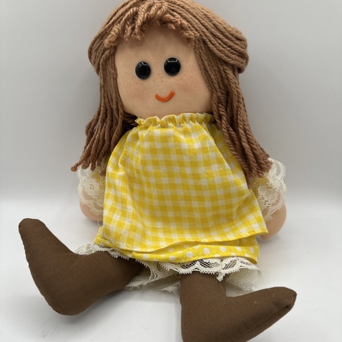 Happenings in Boutiques Soft Doll Yellow Gingham Dress Yarn Hair Vintage Bows 17 | eBay