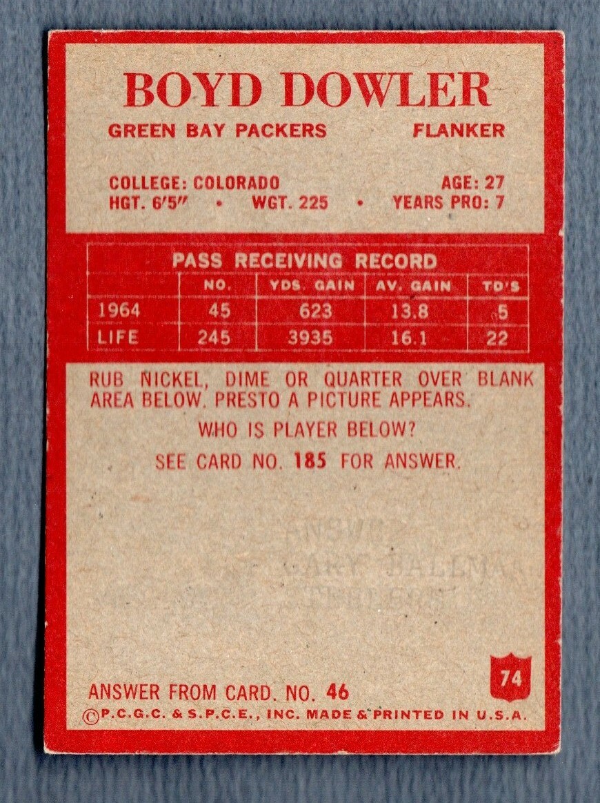 Boyd Dowler 1965 philadelphia Green Bay Packers Card #74 EX+ | eBay
