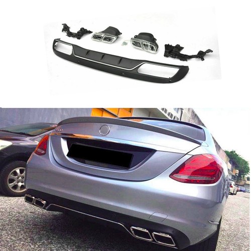 C63 Style Rear Diffuser & Dual Exhaust Tips for Mercedes C W205 Base ...