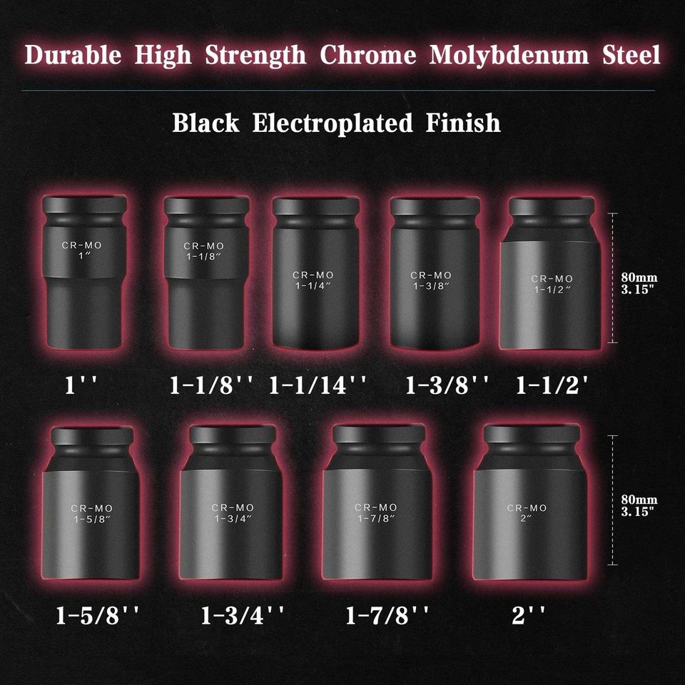 1 Inch Drive Deep Impact Socket Set,9 Pieces,6-Point,SAE Sizes (1",1-1/ ...