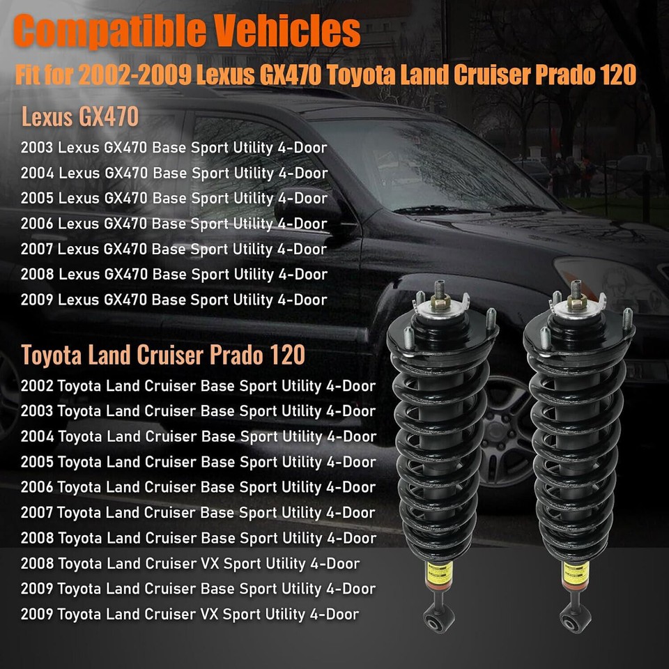 2x Front Shock Struts Assys Fit Lexus GX470 Toyota Land Cruiser 120 ...