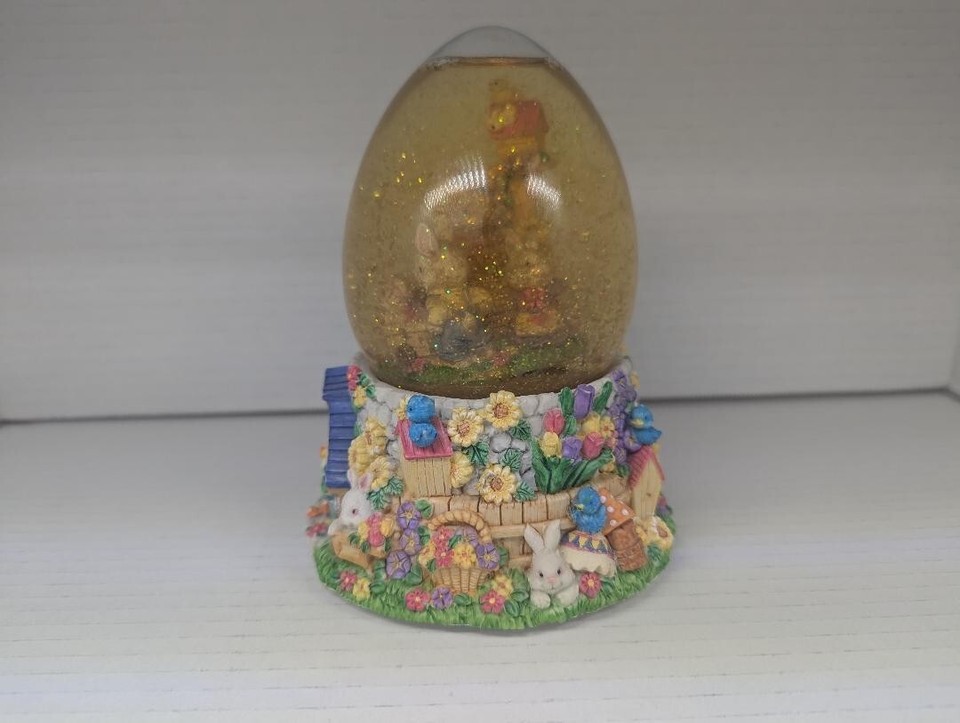 Easter Bunny Egg Shaped Water Snow Globe Musical Playing Easter Parsde ...