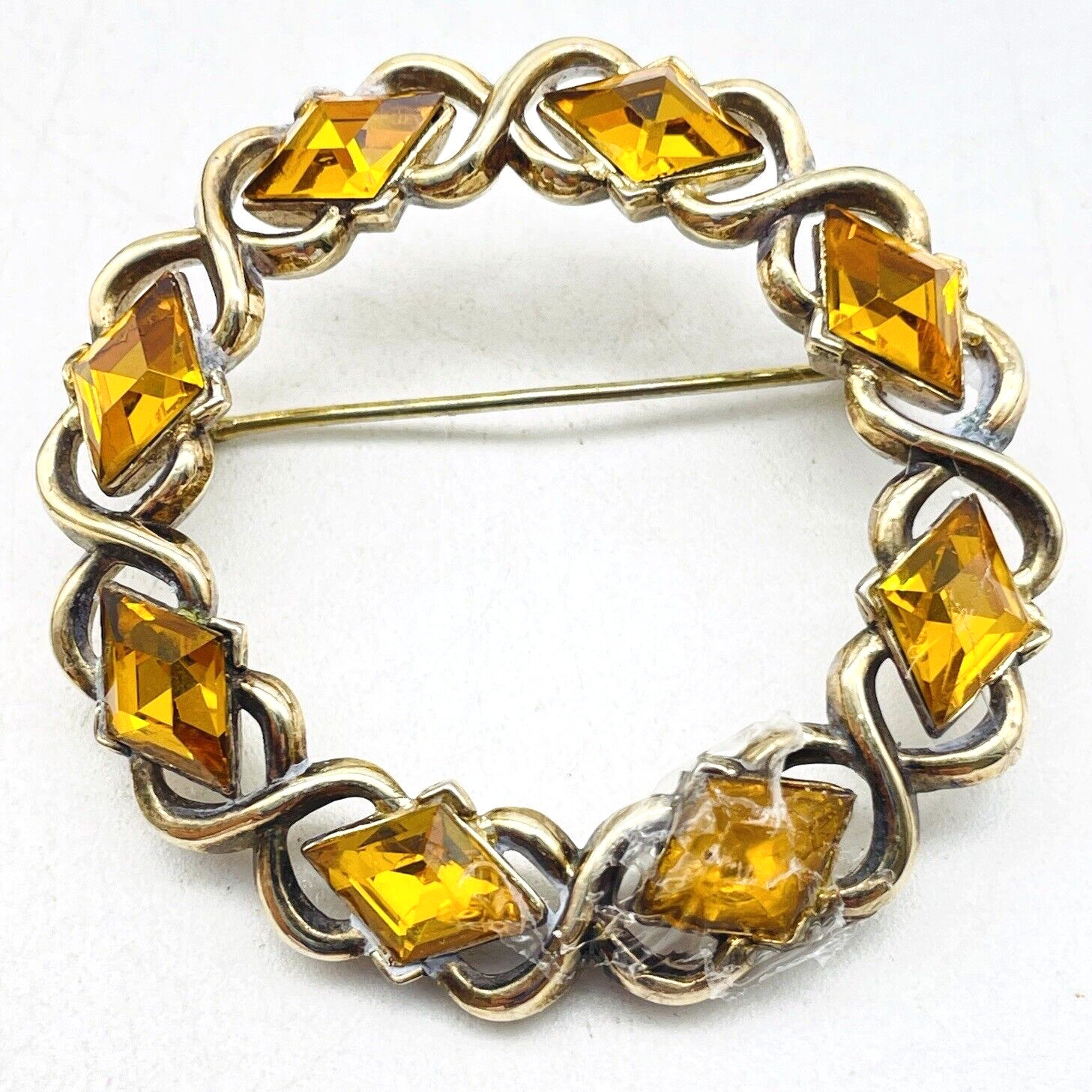 CROWN TRIFARI Braided Wreath Pin Golden Brown Rhinest… - Gem