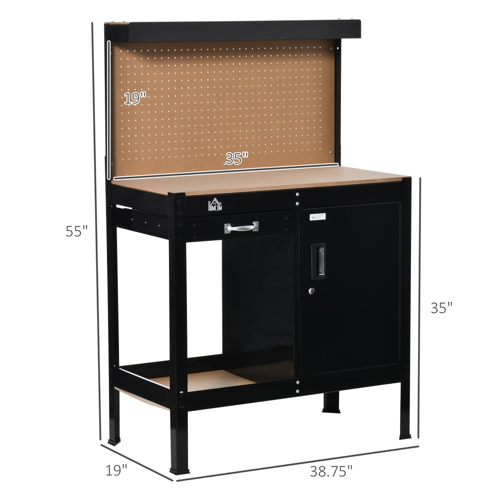 Garage Tool Storage Desk Work Bench Workshop Table with Drawer & Peg ...