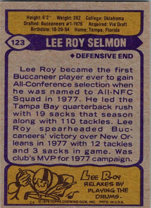 Lee Roy Selmon - 1979 Topps Football #123 - Tampa Bay Buccaneers | eBay